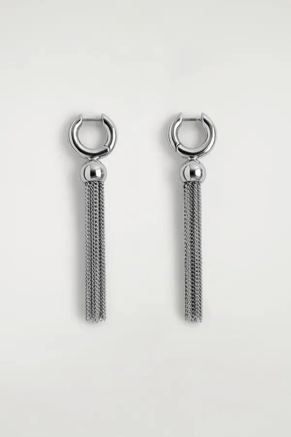 Cos Tasseled Hoop Earrings - Silver-colored