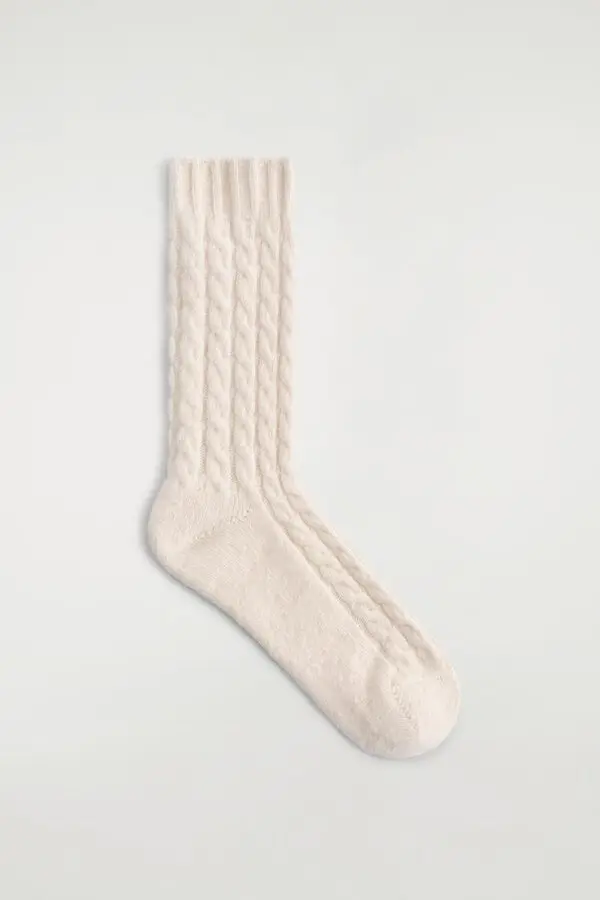 Cos Cable-knit Wool Blend Socks - White