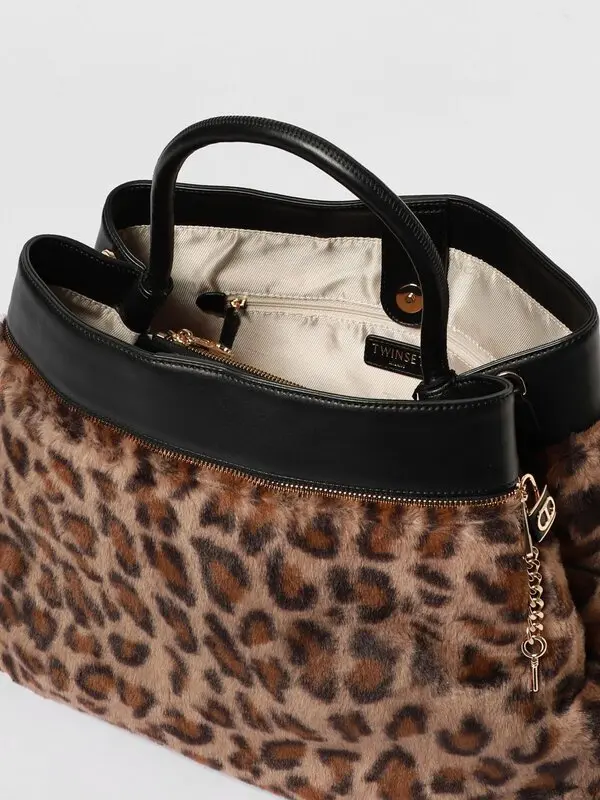 TWINSET Leopard Print Fur And Leather Handbag