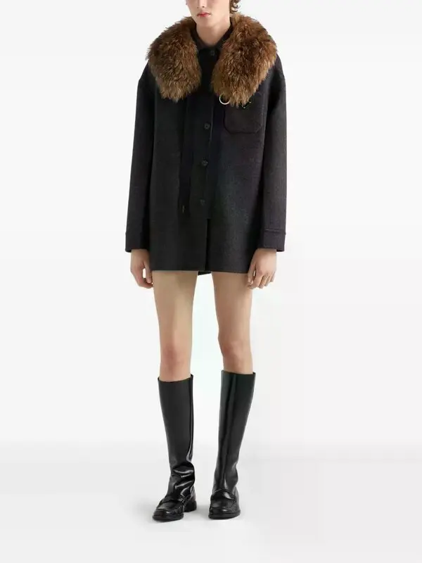 Prada Buttoned Coat With Contrast Collar