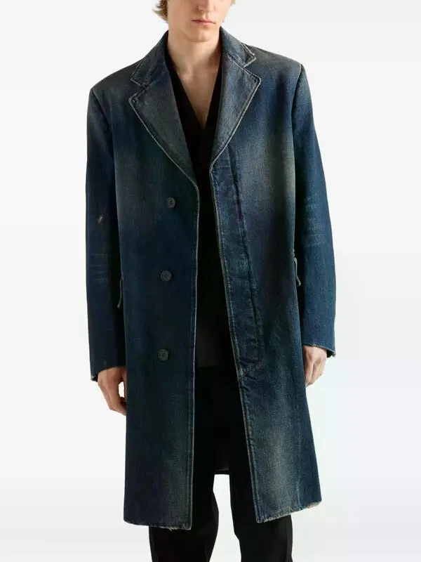 Prada Washed Denim Single-breasted Coat - Blue