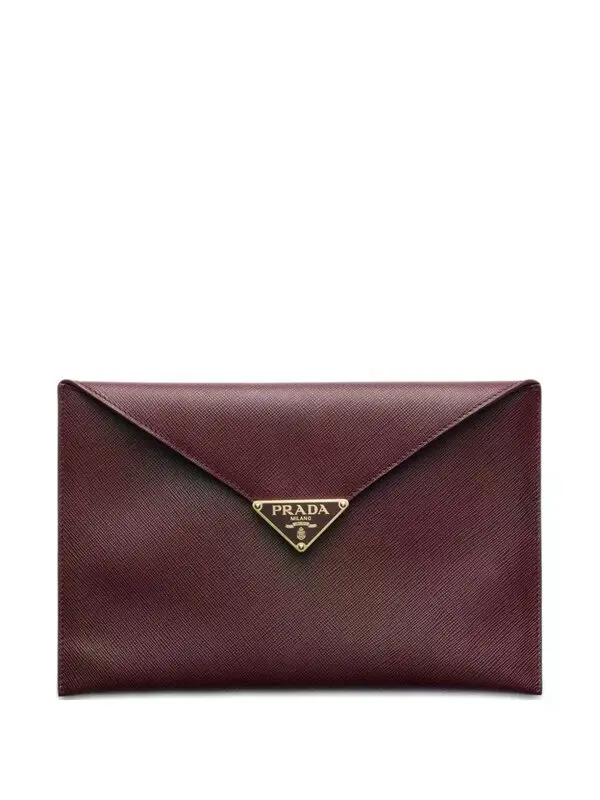 Prada Leather Triangle-logo Clutch - Red