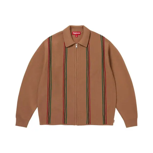 Supreme Stripe Zip Up Polo Sweater