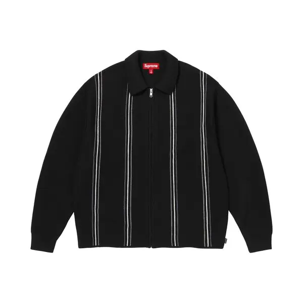 Supreme Stripe Zip Up Polo Sweater - Black