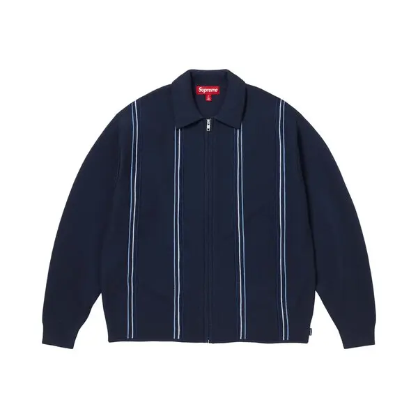 Supreme Stripe Zip Up Polo Sweater - Blue