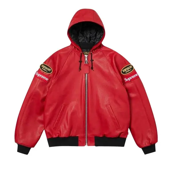 Supreme Hooded Leather Work Jacket - Red
