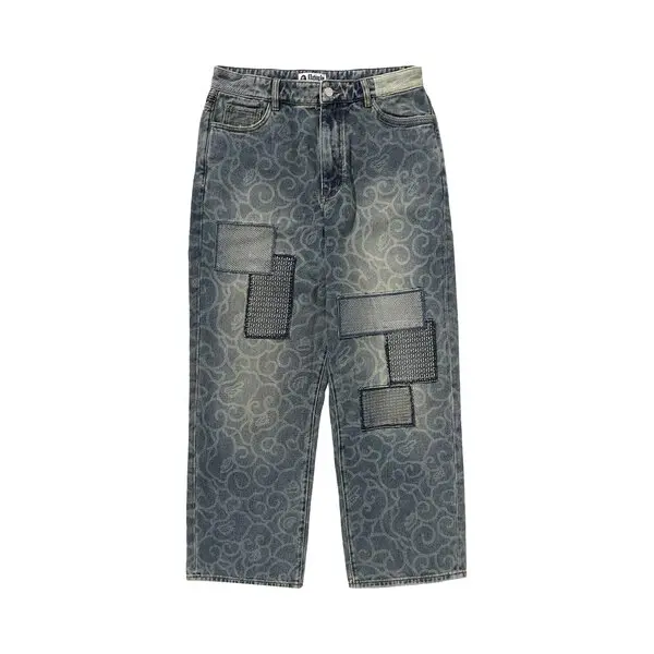 A BATHING APE Cloud Camo Jacquard Upcycled Loose Fit Denim Pants