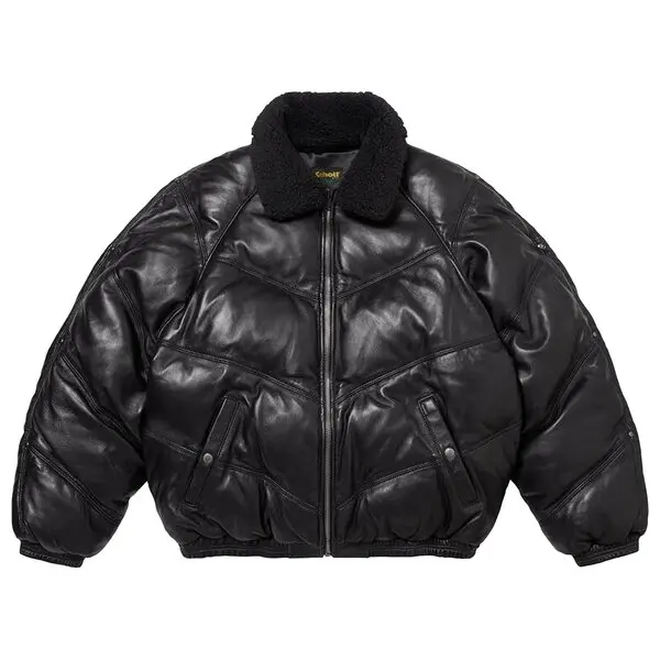 Supreme X Schott Chevron Leather Puffer Jacket - Black