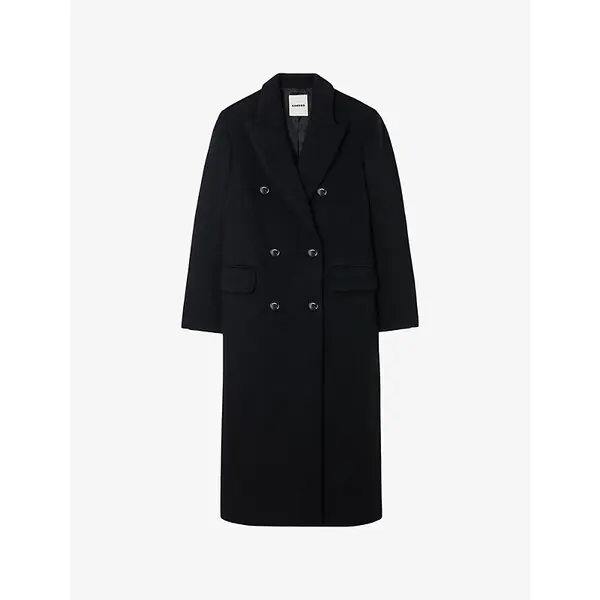 Sandro Long Double-breasted Wool-blend Coat - Black