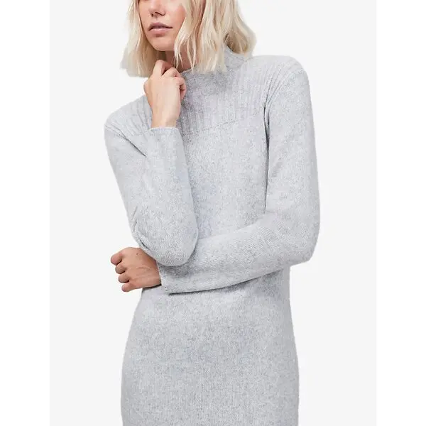 Ro&Zo Womens Grey High-Neck Ribbed-Knit Maxi Jumper Dress S