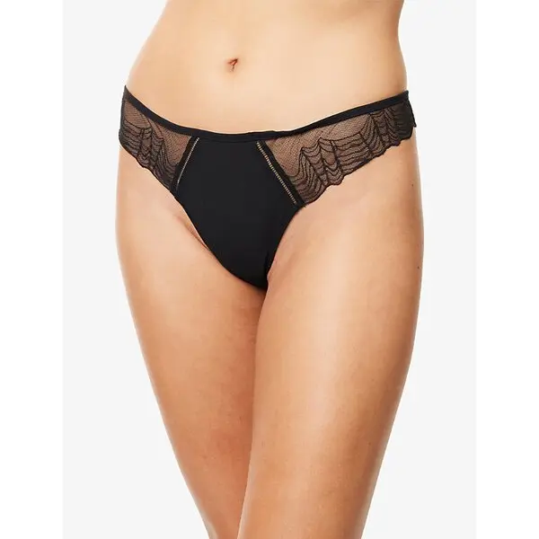 Calvin Klein Geo Lace Stretch-woven Thong - Black
