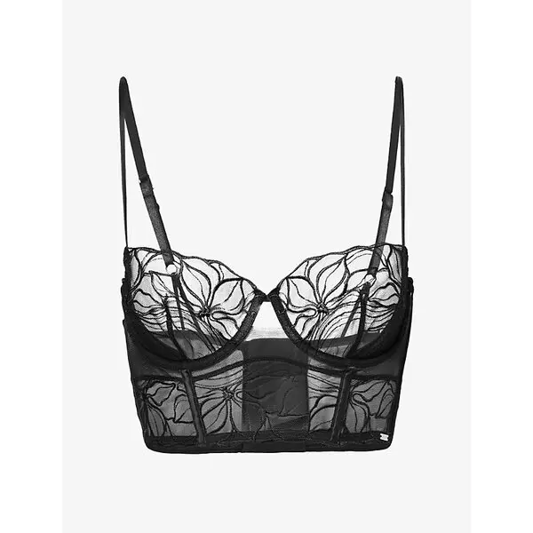 Calvin Klein Floral Lace Boning Bralette - Black