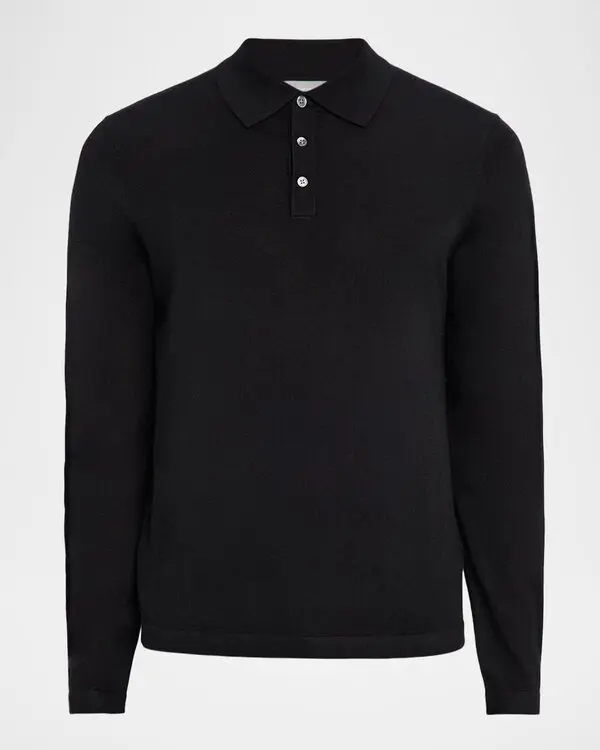 Neiman Marcus Cashmere And Silk Knit Polo Sweater - Black