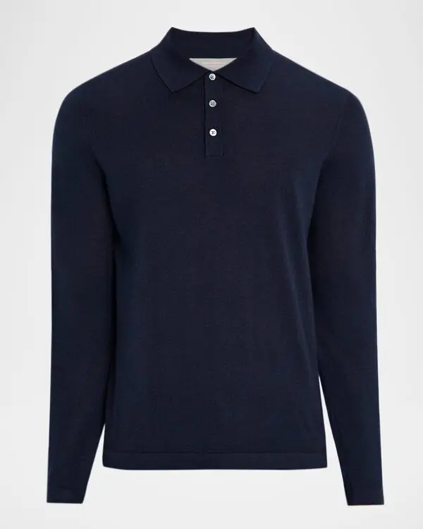 Neiman Marcus Cashmere And Silk Knit Polo Sweater - Navy