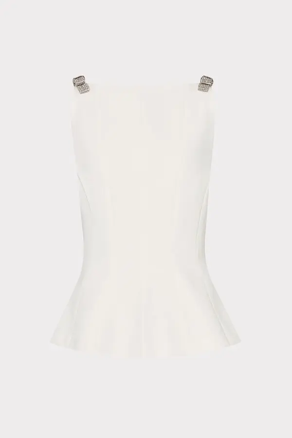 MILLY Ruby Cady Crystal Bow Sleeveless Top - Ecru