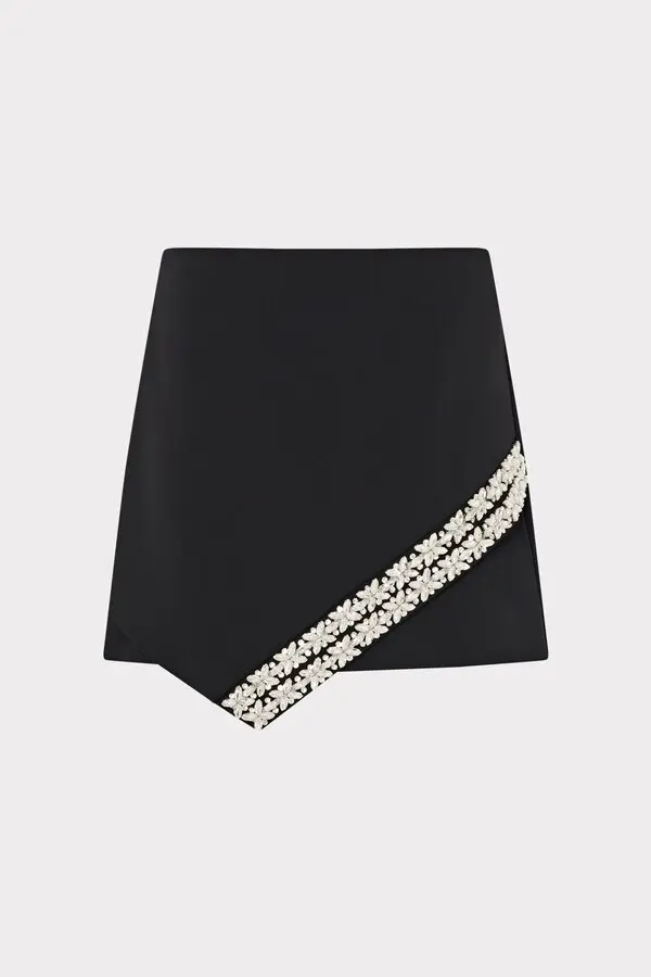 MILLY Ramona Crystal Trim Mini Skirt - Black