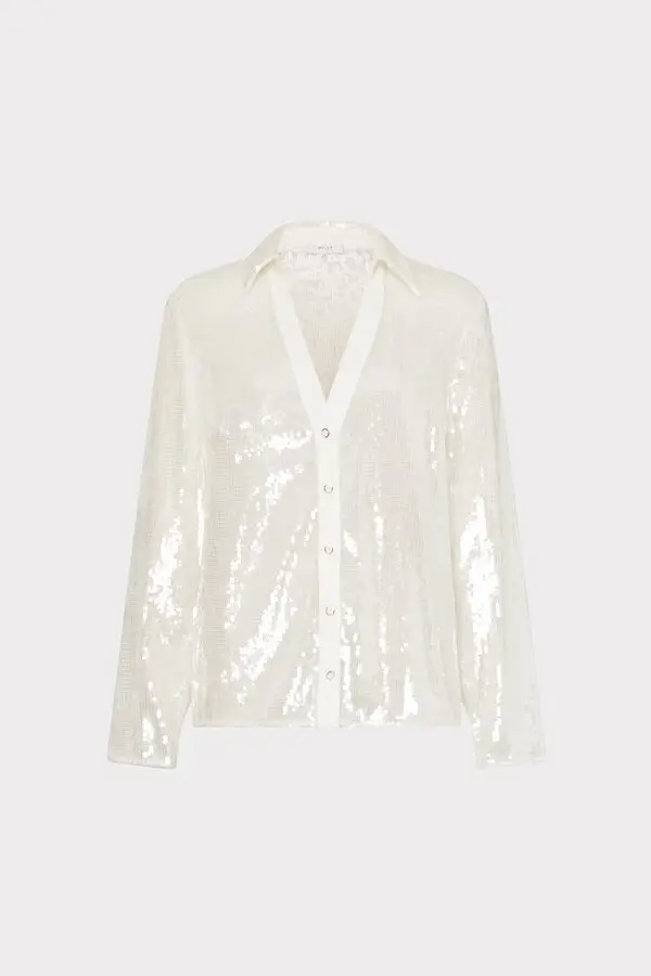MILLY Rory Sequin Long Sleeve Blouse