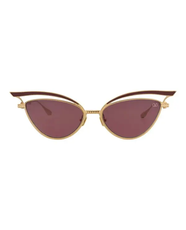 Valentino Garavani Cat Eye Frame Titanium Sunglasses - Gold Gold Bordeaux (vls/118b/55)