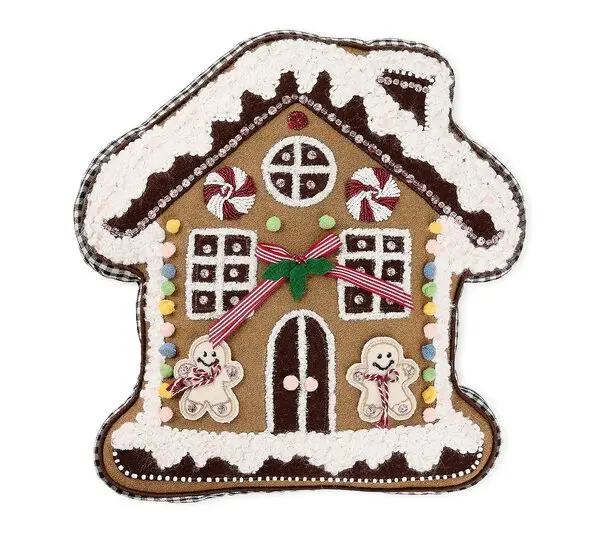 MACKENZIE-CHILDS Gingerbread House Shaped Throw Pillow - One-color