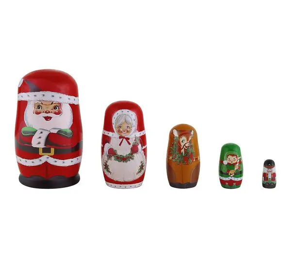 MR. CHRISTMAS Set Of 5 Nesting Wood Figures - One-color