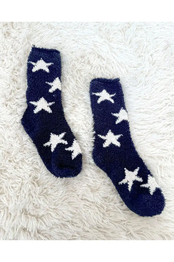Splendid Bia Fuzzy Yarn Socks - Navy