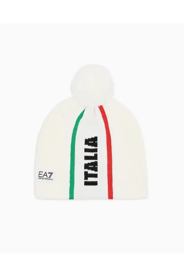 EA7 Wool-blend Beanie With Pom-pom - White