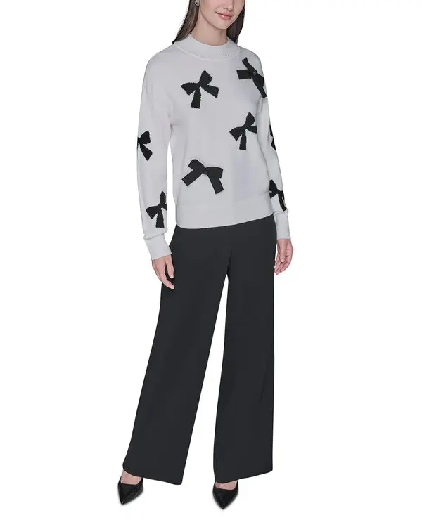 Karl Lagerfeld Paris 3d Bow Mock Neck Sweater - Soft White/black