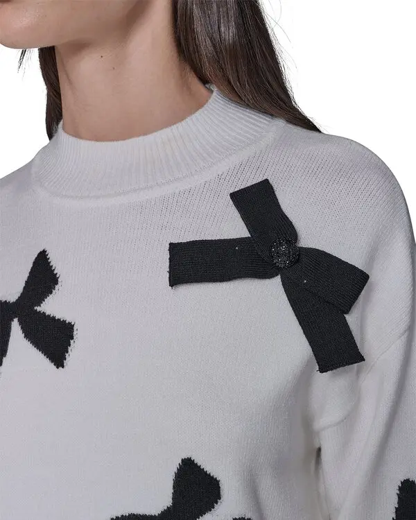 Karl Lagerfeld Paris 3d Bow Mock Neck Sweater - Soft White/black