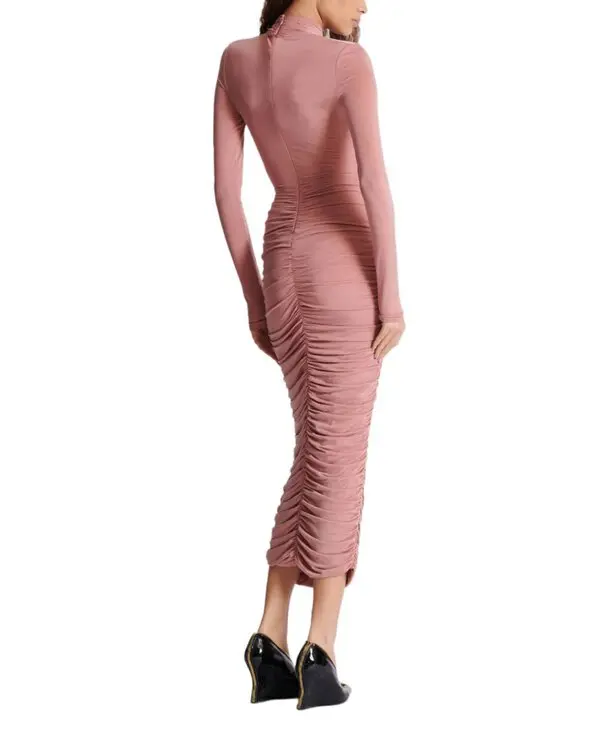 Balmain Pleated Jersey Midi Dress - Pink
