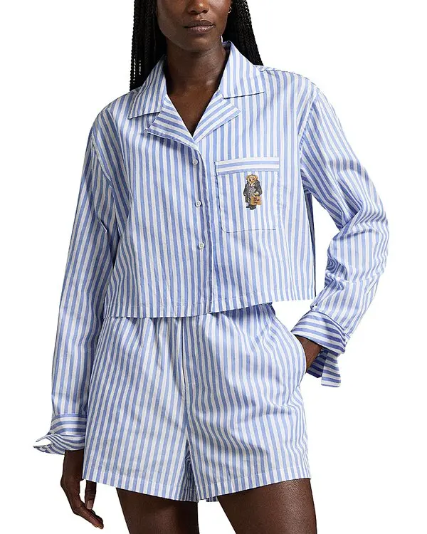 Polo Ralph Lauren Cropped Shirt & Boxer Pajama Set Exclusive - White Cloud X Hydrangea