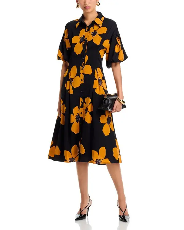 Gracia Button-down Puff Sleeve Midi Dress