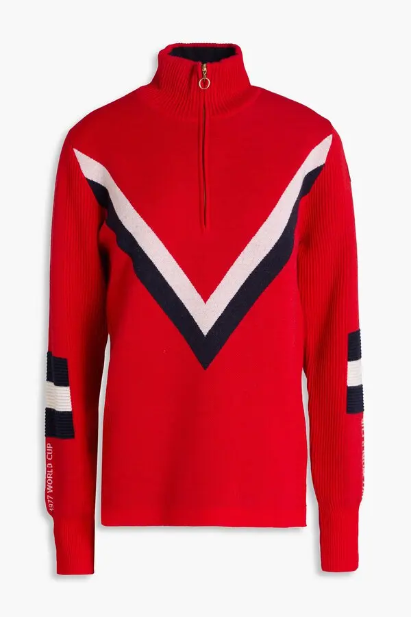 WE NORWEGIANS Striped Merino Wool Half-zip Sweater