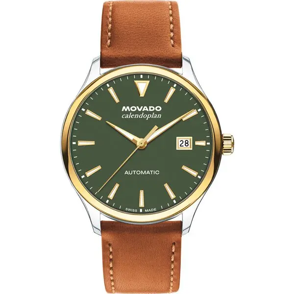 Movado Calendoplan Automatic Leather Strap Watch - Green