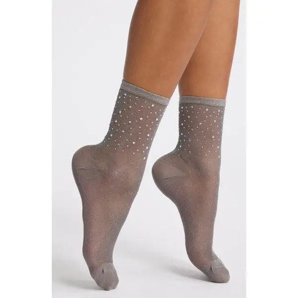 Nordstrom Rhinestone Metallic Quarter Socks - Grey Dapple