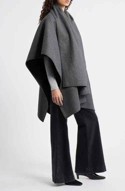 Nordstrom Doubleface Ruana With Attached Scarf - Charcoal Grey- Black