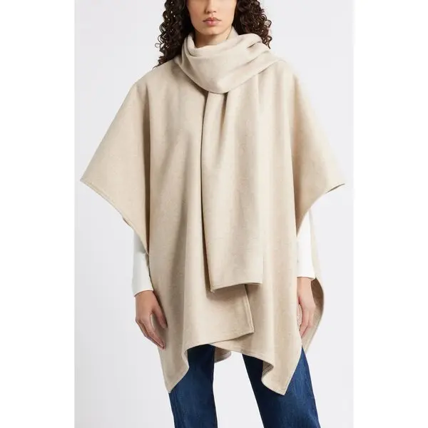 Nordstrom Doubleface Ruana With Attached Scarf - Tan Brown