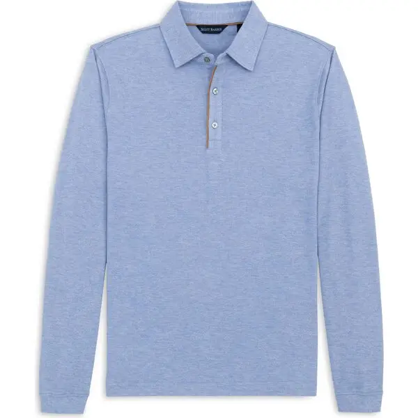 Scott Barber Cotton & Wool Piqué Long Sleeve Polo - Sky Heather