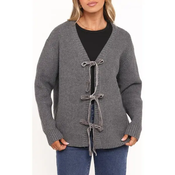 PETAL & PUP Tie-front Cardigan - Grey