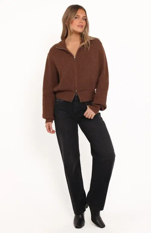 PETAL & PUP Kourtney Rib Zip Cardigan - Brown