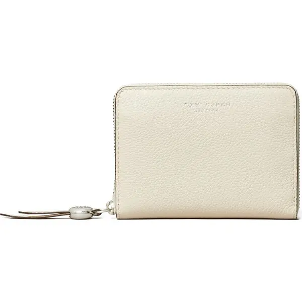 Tory Burch Romy Medium Leather Zip Wallet - Light Cream
