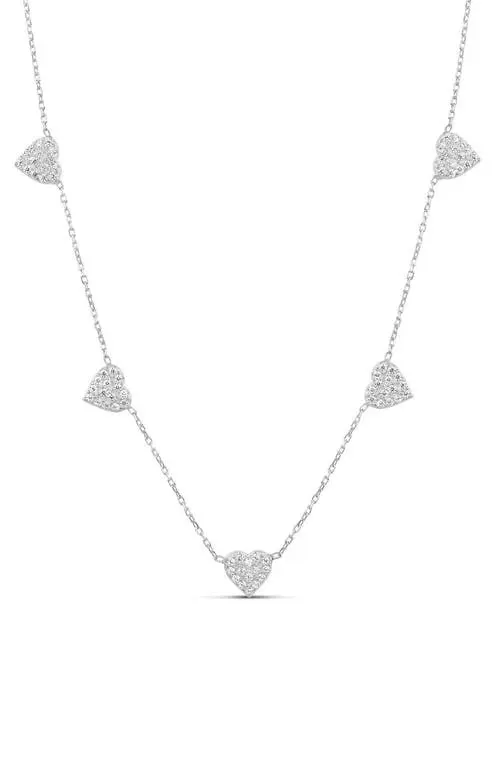 SHYMI Pavé Heart Station Chain Necklace - Silver