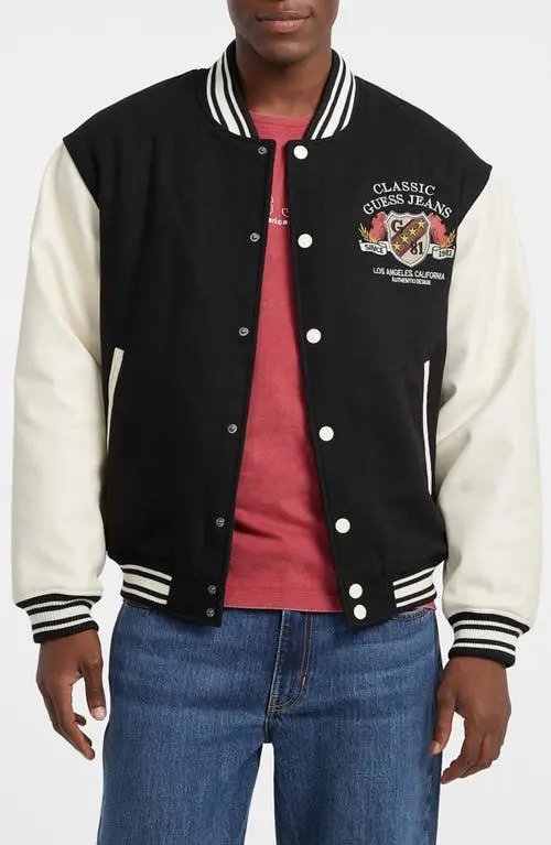 Guess Letterman Varsity Bomber Jacket - Jet Black