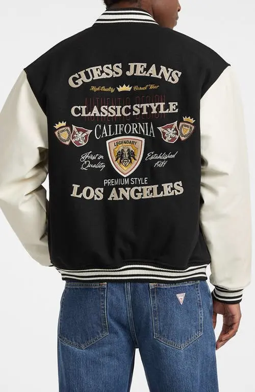 Guess Letterman Varsity Bomber Jacket - Jet Black