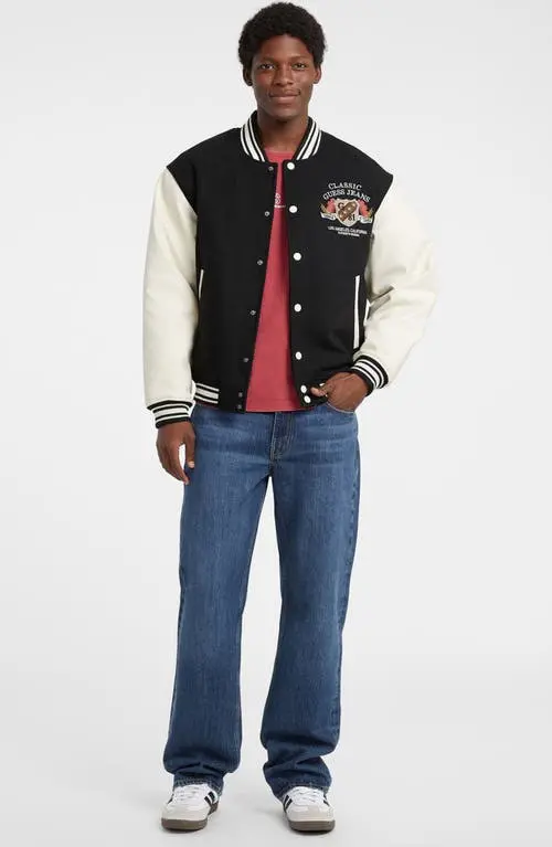 Guess Letterman Varsity Bomber Jacket - Jet Black
