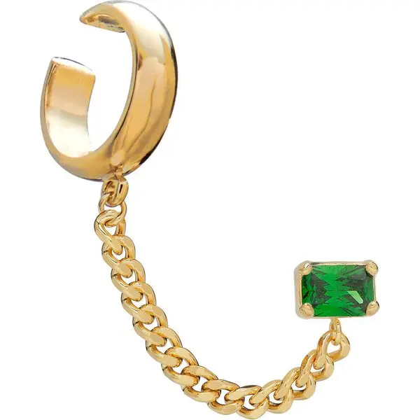 Lady Grey Cubic Zirconia Tether Chain Cuff Earring - Gold/green