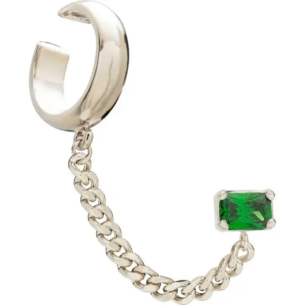 Lady Grey Cubic Zirconia Tether Chain Cuff Earring - Silver/green