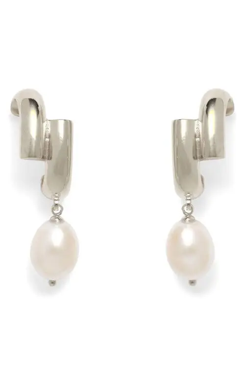 Lady Grey Cultured Pearl Shift Earrings - Silver