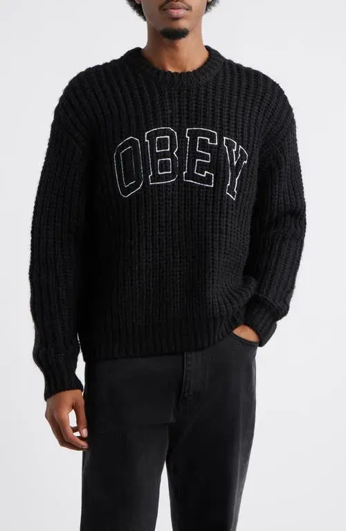 Obey Embroidered Collegiate Logo Crewneck Sweater - Black Multi