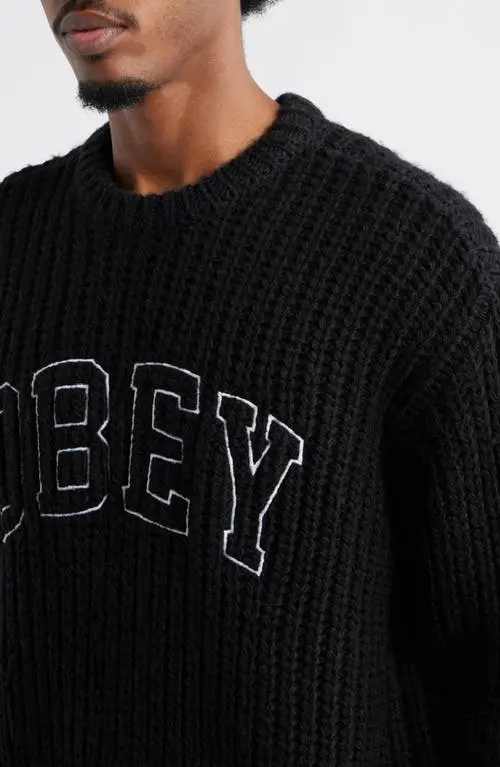 Obey Embroidered Collegiate Logo Crewneck Sweater - Black Multi