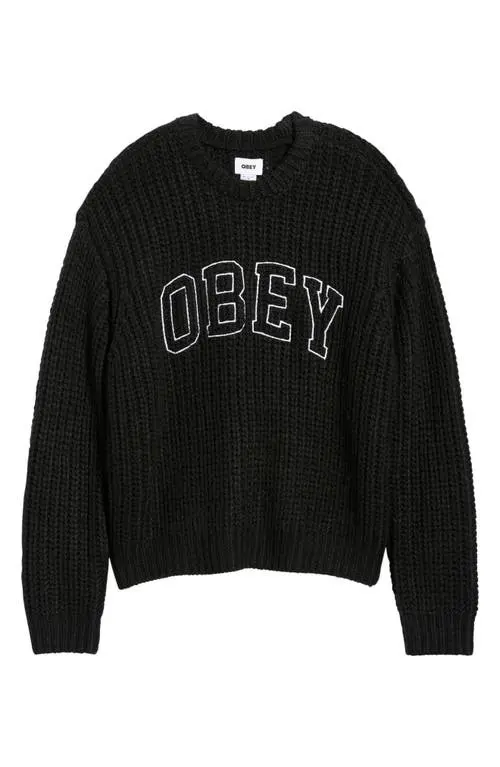 Obey Embroidered Collegiate Logo Crewneck Sweater - Black Multi